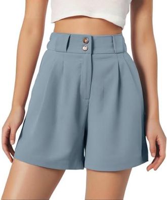 Generic Short d&eacute;t&eacute; tendance pour femme - Taille haute &eacute;lastique - Fente lat&eacute;rale - Costume d&eacute;contract&eacute; - Short de travail avec poches, bleu, XXL