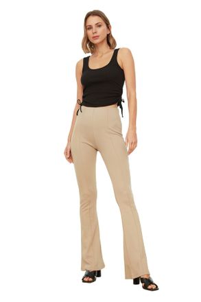 Trendyol Damen Trendyol Hacivert Flaschung Gestrickte N Pants Palazzo, Mink, XL Große Größen