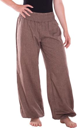 vishes Alternative Bekleidung - Lange Damen Sommerhose Haremshose Schlupfhose einfarbig Dehnbund Einheitsgr&ouml;&szlig;e (34-46) steinbraun