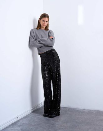 Topshop Pantalon ample &agrave; sequins - Noir