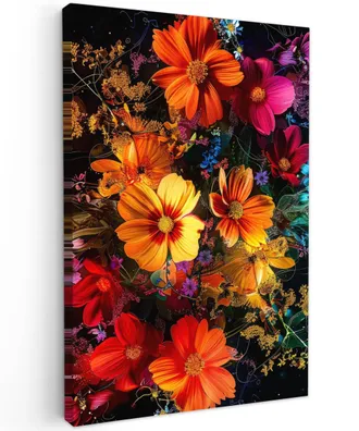 MuchoWow © Leinwand Bilder Groß 80x120 cm XXL Wanddeko Wohnzimmer Aesthetic Room Decor Deko Zimmer Wandbilder Modern Bild auf Leinwand Bunt - Blumen - Farbenfr