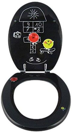 MSV 140770 WC-Sitz aus MDF/Edelstahl, Bedruckt mit Himmel und Hölle, 42,5 x 36,5 x 1,6 cm