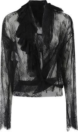 Alberta Ferretti Ger&uuml;schtes Spitzentop - Schwarz