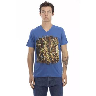Trussardi Homme, Tops, Bleu, Taille: 2XL Tee élégant avec col en V et impression frontale
