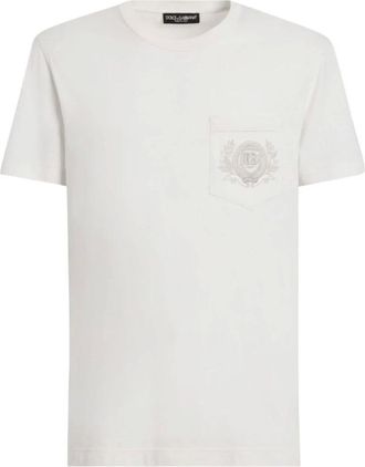 Dolce & Gabbana Homme, Tops, Blanc, Taille: L T-shirt Blanc avec Logo Brod&eacute;