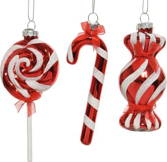 Kaemingk Christbaumschmuck Glas 13cm x 3 Stück Lolli Bonbon Zuckerstange Weihnachtskugeln rot weiß