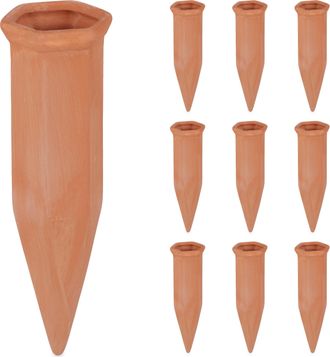 Relaxdays Tonkegel Bew&auml;sserung, Gie&szlig;kegel 10er Set, 1,5 Liter PET-Flaschen, Zimmerpflanzen & Balkonk&auml;sten, terrakotta