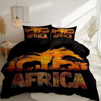 Generic Parure de Lit Art Tribal Africain Animaux Th&egrave;me, Noir Housse de Couette en Microfibre L&eacute;g&egrave;re, Ensemble R&eacute;versible avec Fermeture &Eacute;clair pour &Eacute;t&eacute; Fille
