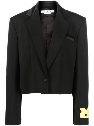 Off-white blazer crop &agrave; simple boutonnage - Noir