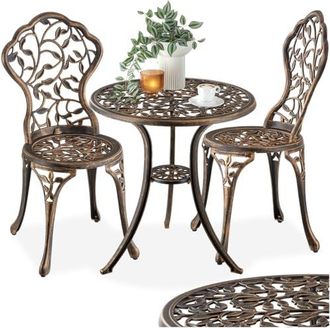 TecTake Ensemble de bistrot Table Ronde et Chaises Table de Bistrot Bar Salon de Jardin Exterieur 2 Personnes en Aluminium & Acier Inoxydable, Mobilier de Jar