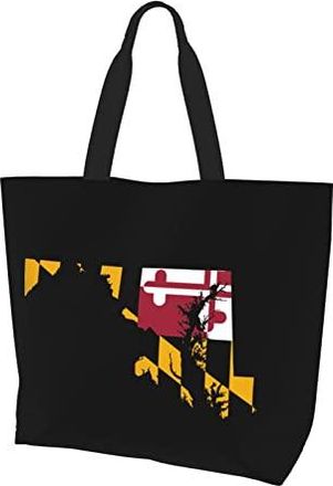 AOOEDM Maryland Flag Map Home Sac &agrave; provisions r&eacute;utilisable en toile pour femme