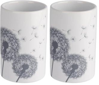 WENKO Zahnputzbecher Astera Keramik - Zahnb&uuml;rstenhalter f&uuml;r Zahnb&uuml;rste und Zahnpasta, Keramik, 7 x 11 x 7 cm, Wei&szlig;, 11 x 7 x 7 cm (Packung mit 2)