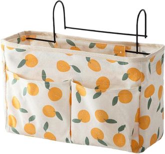 Angoily H&auml;ngende Aufbewahrungstasche Baumwolle Eisen mit Zitronenmuster Nachttisch Organizer F&uuml;rs Schlafzimmer Platzsparender H&auml;ngekorb f&uuml;r B&uuml;cher und Kleinig