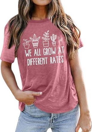 Generic T-shirt d&eacute;t&eacute; pour femme &laquo; We All Grow at Different Rates &raquo; pour enseignants - Lettre de sortie - Coupe ample - 2025 - Graphique - D&eacute;contract&eacute; - Mignon
