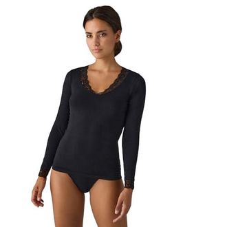 Ysabel Mora T-shirt &agrave; manches longues en dentelle coton pour femme, Noir, L