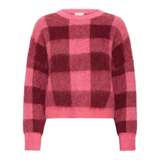 Ichi Fruit Dove Zinfandel Karomuster Rundhalsausschnitt Strickpullover - - Knitwear - Damen - Rosa - XL