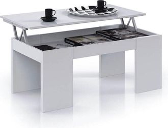 PEGANE Table Basse à Plateau Relevable coloris Blanc brillant - Longueur 100 x Largeur 50 x Hauteur 43-55 cm