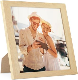Photolini Bilderrahmen 20x20 cm MDF-Holz Natur, breite Rahmen, modern, bruchsicheres Acrylglas, zum Aufhängen & Aufstellen, extra Zubehör - für Ihre stilvolle W