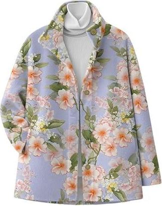 Keephen Botanical Floral 3D Impression Femmes Polaire Flanelle Bouton Veste Revers Col avec Poches Surdimensionné Flou Chaud Teddy Manteau