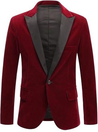 Generic Blazer en Velours pour Homme, Coupe ajust&eacute;e, Veste de Costume &agrave; Un Bouton, Smoking Rouge Bordeaux, Taille XXL