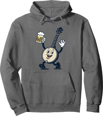 Giant Step Design Co. Cute Bluegrass Banjo Funny Folk Festival Retro Cartoon Pullover Hoodie