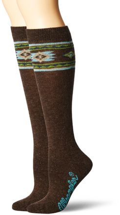 Wrangler Damen Angora Azteken-Stiefelsocken, 2 Paar, braun, M (2er Pack)