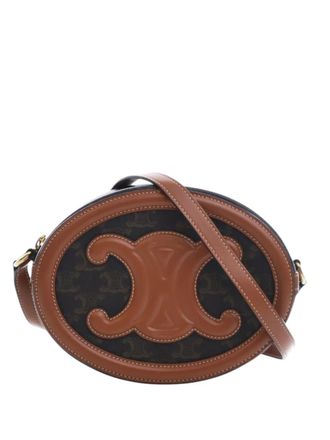 Celine 2023 Triomphe Coated Canvas Cuir Triomphe Oval crossbody bag - Marron