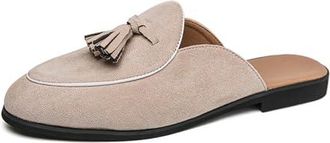 Generic Mules pour homme bout pointu chaussures plates &agrave; enfiler confortables dos nu mocassins &agrave; boucle pantoufles mode pour homme, beige, 39 1/3 EU