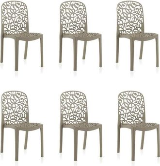 PEGANE Pegane - Lot de 6 chaises de jardin empilables en r&eacute;sine taupe - R&eacute;sistance aux intemp&eacute;ries - Conception ergonomique - Dimensions 47x50x87 cm