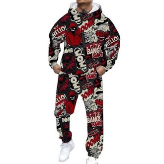 Generic Surv&ecirc;tement &agrave; capuche imprim&eacute; complet 2026 d&eacute;contract&eacute; avec pantalon de jogging pour un usage quotidien et, Rouge, 4XL