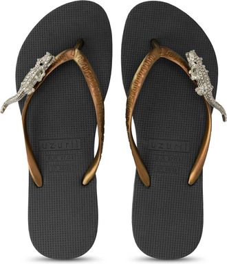 UZURII Slipper & Pantoletten - Zehentrenner Silver Crocodile Switch - Gr. 35,5 (EU) - in Schwarz - f&uuml;r Damen