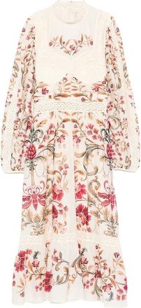 Farm Rio Farm Rio, Femme, Robes, Multicolore, Taille: 40 FR Royal Garden Long Sleeve Crochet Midi Dress