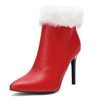 Generic Bottines dhiver habill&eacute;es en fausse fourrure pour femme - Bout pointu - Fermeture &eacute;clair - Chaussures de f&ecirc;te d&eacute;contract&eacute;es, Rouge, 39.5 EU