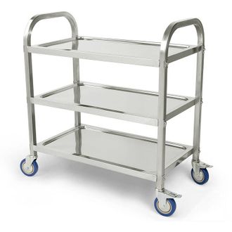 Oobest Servierwagen 3 Borde Transportabr&auml;umwagen Rollwagen K&uuml;chenwagen Edelstahl Getr&auml;nkewagen