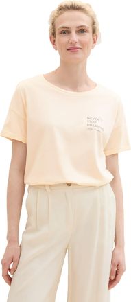 Tom Tailor Damen Basic T-Shirt mit Schriftzug,28130 - Soft Buttercream, XXXL