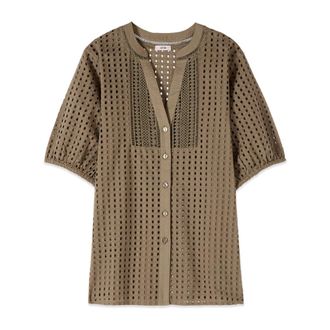 Oltre Femme, Blouses et Chemises, Vert, Taille: 46 FR Chemise en coton ajour&eacute;
