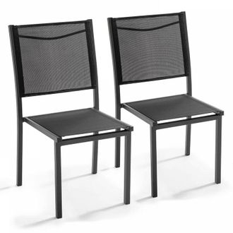Oviala Oviala - Lot de 2 chaises de jardin en aluminium et textil&egrave;ne noir