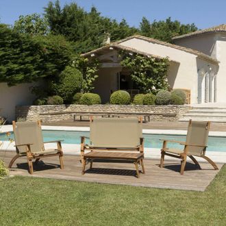Macabane Macabane - vick - salon de jardin en bois acacia 4 pers - 1 Canap&eacute; 2 places, 2 fauteuils et 1 table basse rectangulaire 100 x 50 cm
