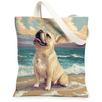 Generic Sac fourre-tout d&eacute;t&eacute; en toile pour faire du shopping, 33 x 38,1 cm, sac d&eacute;picerie r&eacute;utilisable pour femme, peinture esth&eacute;tique, d&eacute;coration cadeau