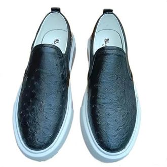 Generic Style de broderie classique authentique peau dautruche pour hommes, mocassins noirs exotiques en cuir v&eacute;ritable pour hommes, chaussures plates d&eacute;contr