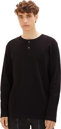 Tom Tailor Herren 1037678 Basic Langarmshirt mit Henyley-Ausschnitt, 29999-Black, L