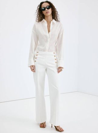 Mango Jean wide leg boutons lat&eacute;rales blanc - Femme - 32 - MANGO