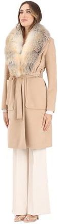 Yes London Manteau beige pour femme avec d&eacute;tails en fourrure v&eacute;ritable 40, beige, 36
