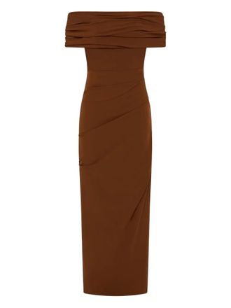 Rachel Gilbert robe longue drapée Camille à épaules dénudées - Marron