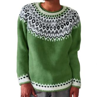 Generic Pull Norv&eacute;gien Femme dhiver Chaud &Eacute;l&eacute;gant Pull Over Tricot&eacute; Col Rond &Agrave; Manches Longues Sweater Vintage &Agrave; Motif Hauts Oversize El&aacute;stique Confortable Ve