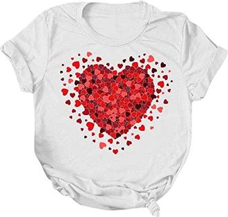 Generic T-shirt de Saint-Valentin pour femme avec imprim&eacute; coeur Mode Loisirs Basic Top &eacute;l&eacute;gant l&eacute;ger T-shirt de sport Y2k Streetwear Manches courtes Col rond 