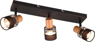 Trio Leuchten Spotbalken Nandini 811700332, Metall Schwarz matt, Holz, Schirm Stoff/Metall Schwarz, exkl. 3x E14