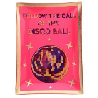 Gift Company Love Plates, Glasteller M, Motiv: Follow The Call of The Disco Ball, neon pink, 10x0,8x14,2cm