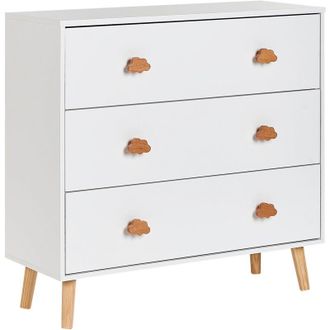Beliani Beliani - Commode enfant 3 tiroirs MDF blanc - Poign&eacute;es nuage - Pieds en bois de pin - Rangement pratique chambre denfant - Dimensions 80x30x76cm