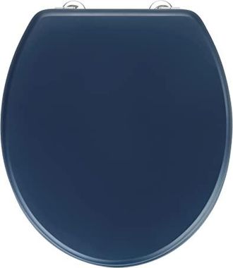 WENKO WC-Sitz Prima Dunkelblau Matt, hochwertiger Toilettensitz im Retro-Style, WC-Deckel inkl. Wandpuffer & rostfreier Edelstahlbefestigung, Sp&uuml;lkastengeei